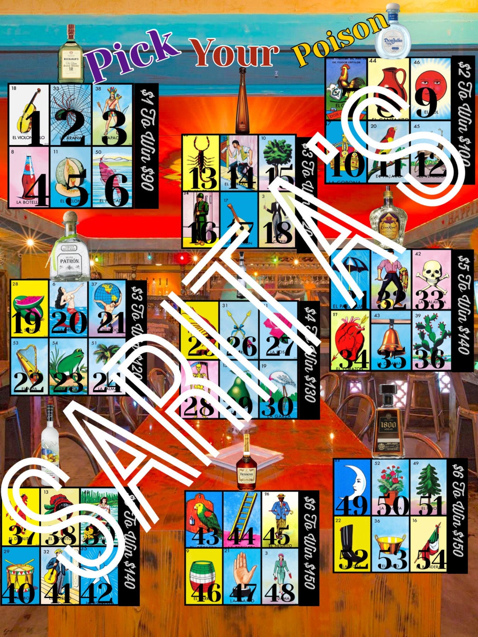 Loteria Mexicana Board Elige tu botella de licor venenosa cantina tema ...