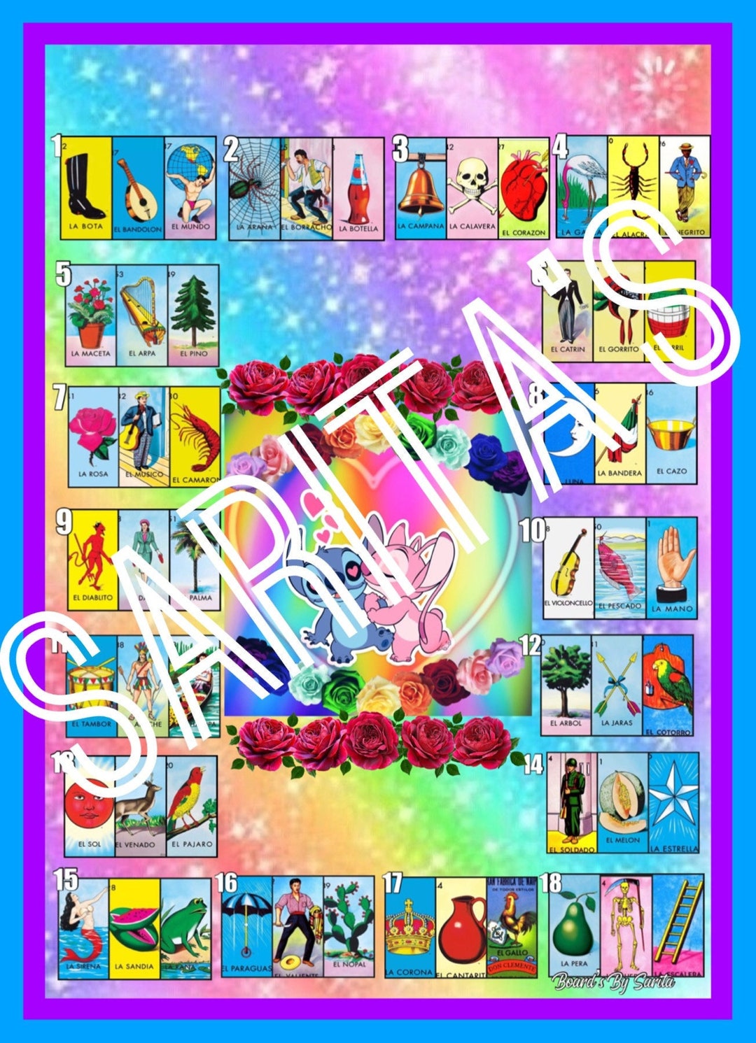 Loteria Mexicana Board Roses Neon - Etsy