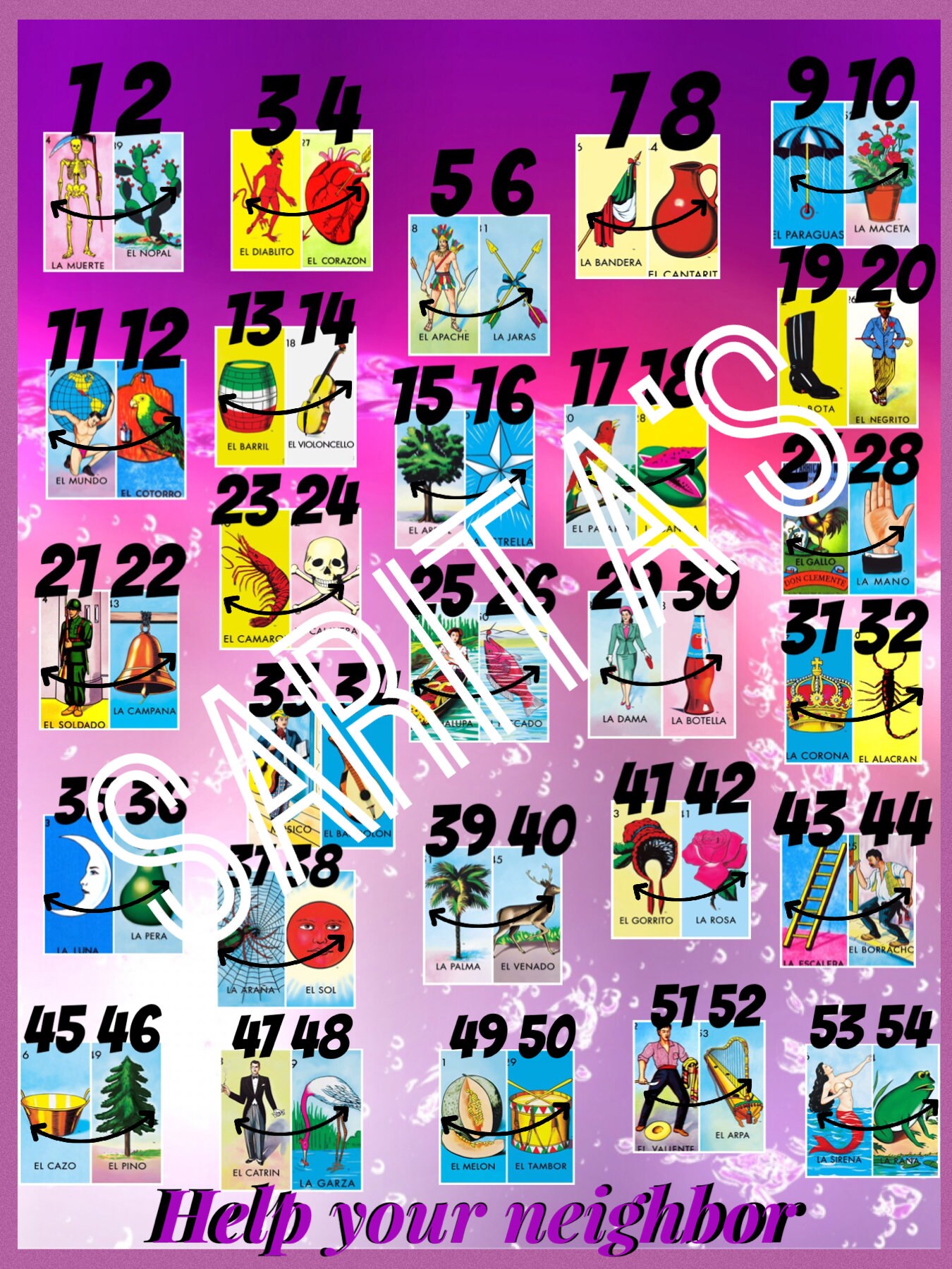 Pink Background Loteria Mexicana Board Help Your Neighbor Vecinos ...
