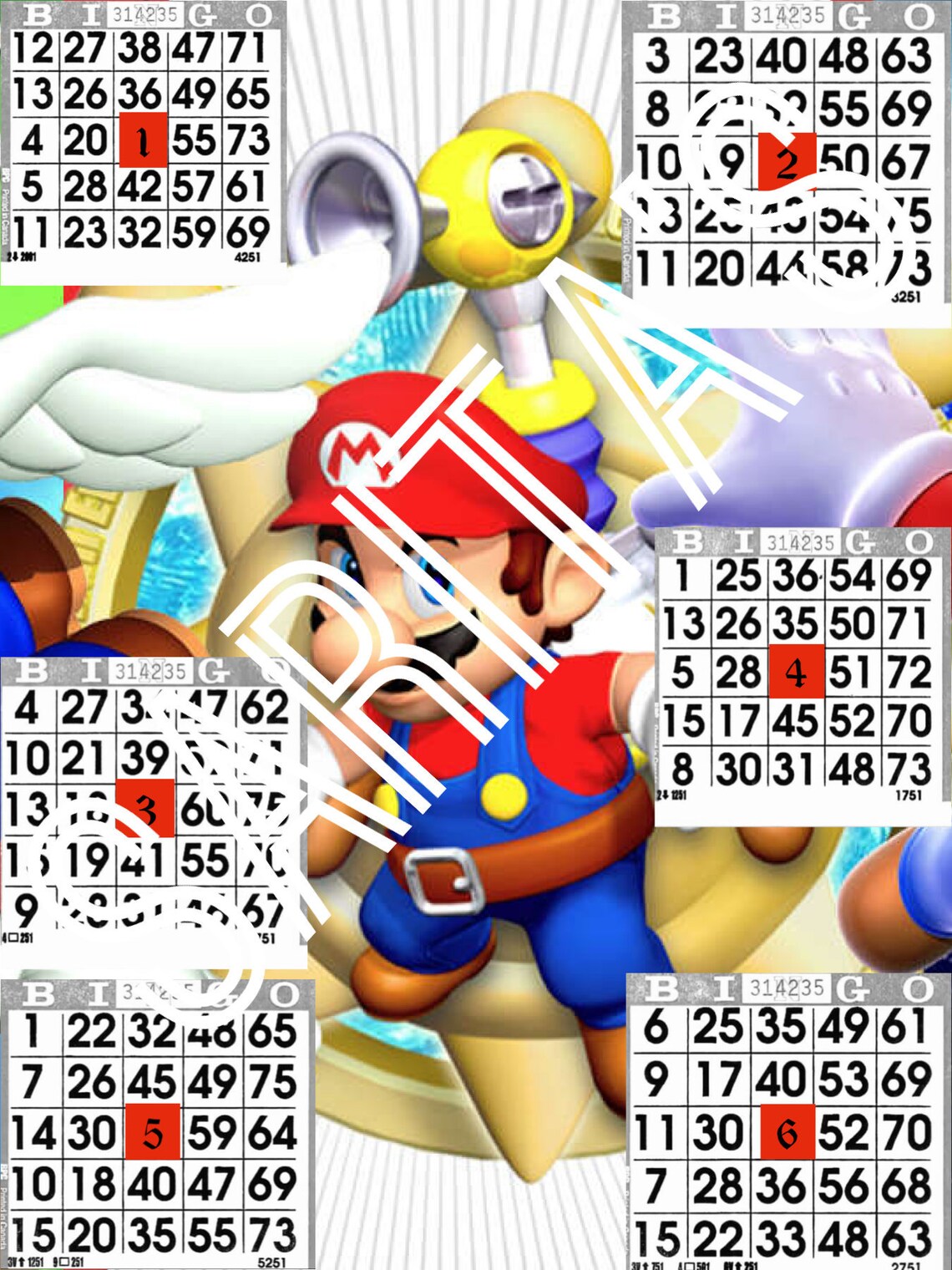 Bingo Board 6 Cards Play Any Amount Colorful Mario - Etsy