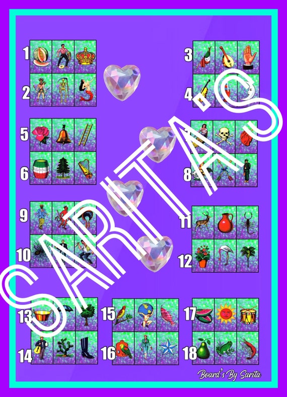 Loteria Mexicana Board 18 Numbers 3 Cards Each Neon and Hearts | Etsy