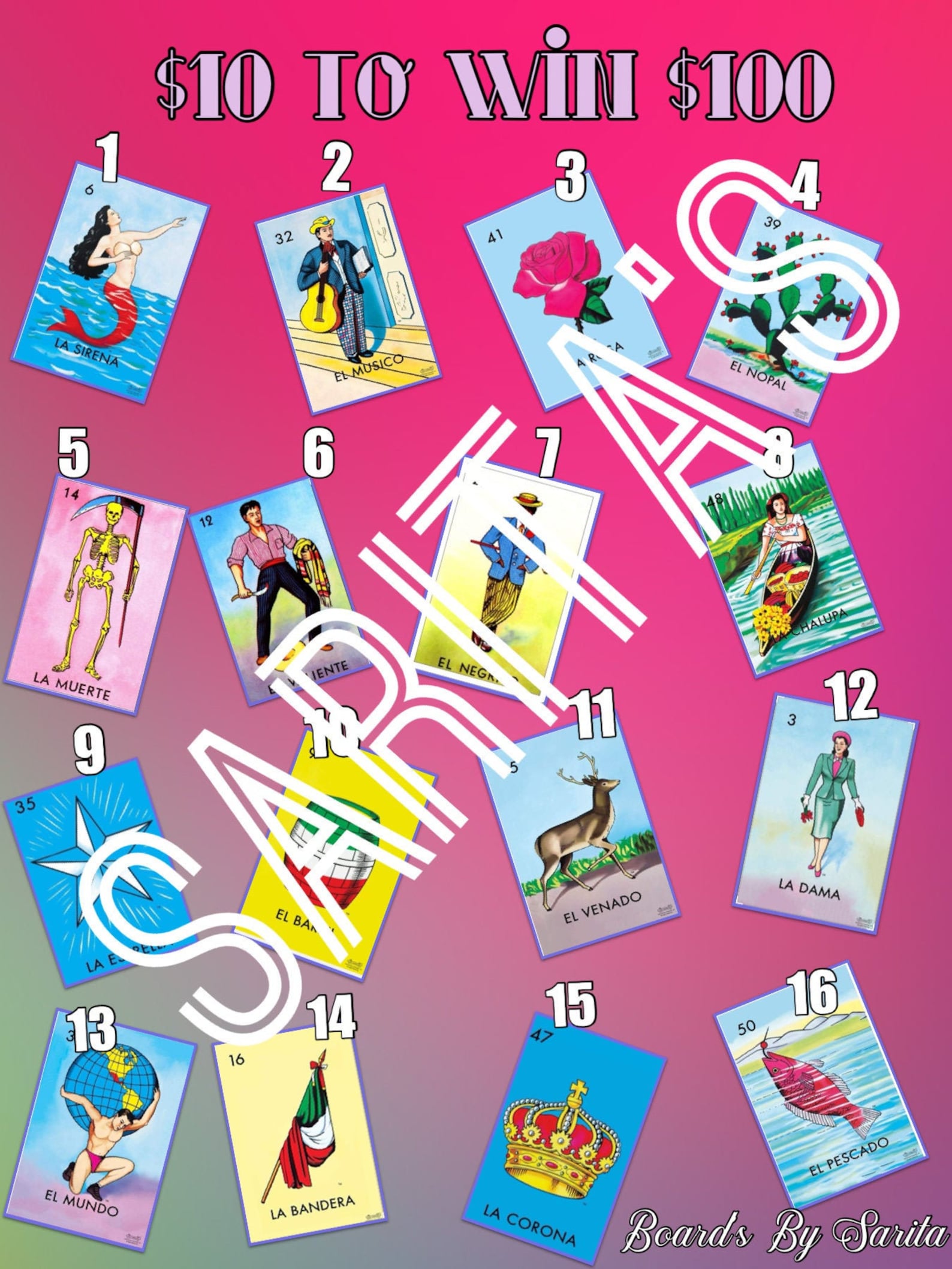 Loteria Mexicana Board Card 16 Cards to Win 100 - Etsy