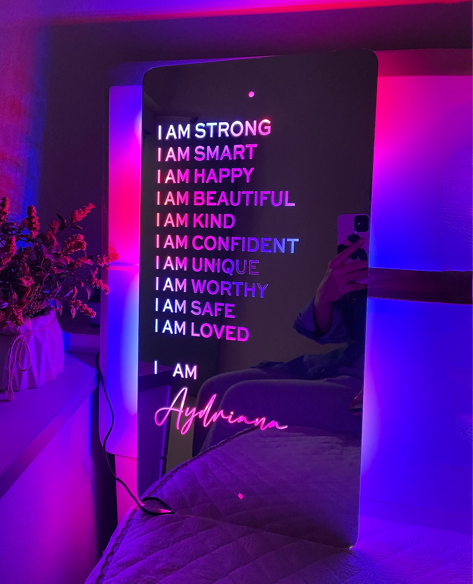 Custom I AM Affirmation Mirror, Personalized Name Mirror Neon Sign, I ...
