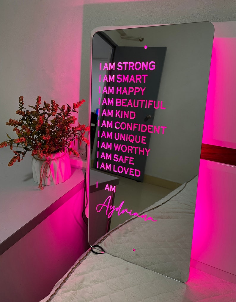 Custom I AM Affirmation Mirror, Personalized Name Mirror Neon Sign, I ...