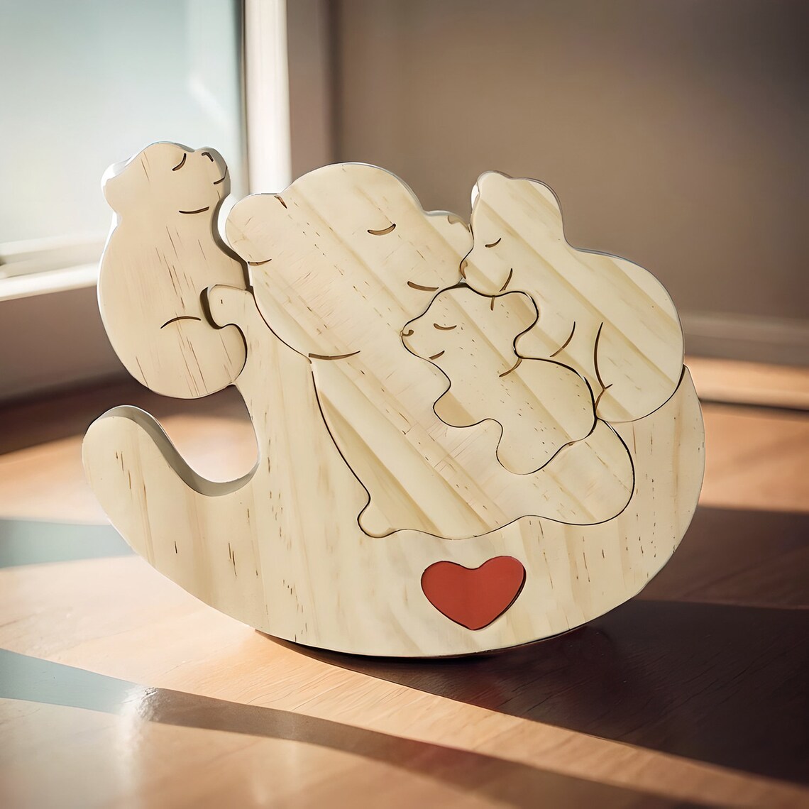 Personalized Family Wooden Rocking Bear Puzzle, Custom Pine Wood Gift ...