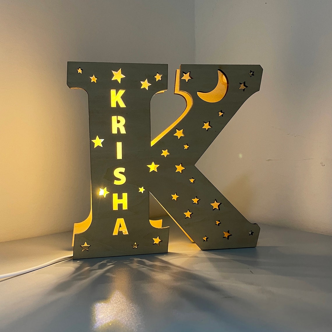 Custom Letter Name Night Lamp, Personalized Wooden Letter up Light ...