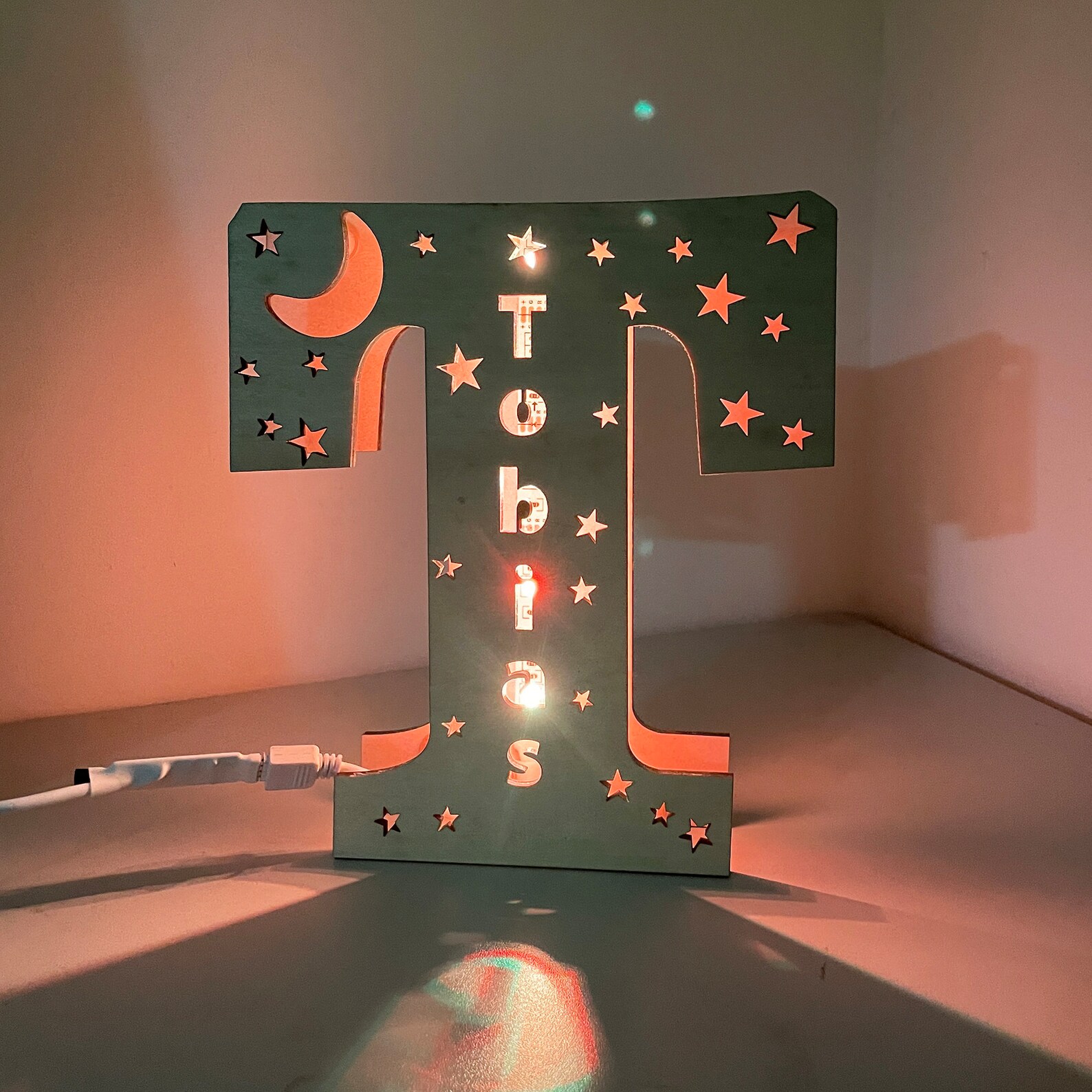 Custom Letter Name Night Lamp, Personalized Wooden Letter up Light ...