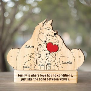 Personalized Wooden Wolf Family Puzzle, Custom Hug Wolf Family Puzzle ...