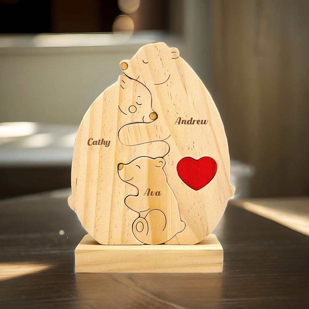 Personalized Wooden Bears Family Puzzle, Hug Bears Family Puzzle ...