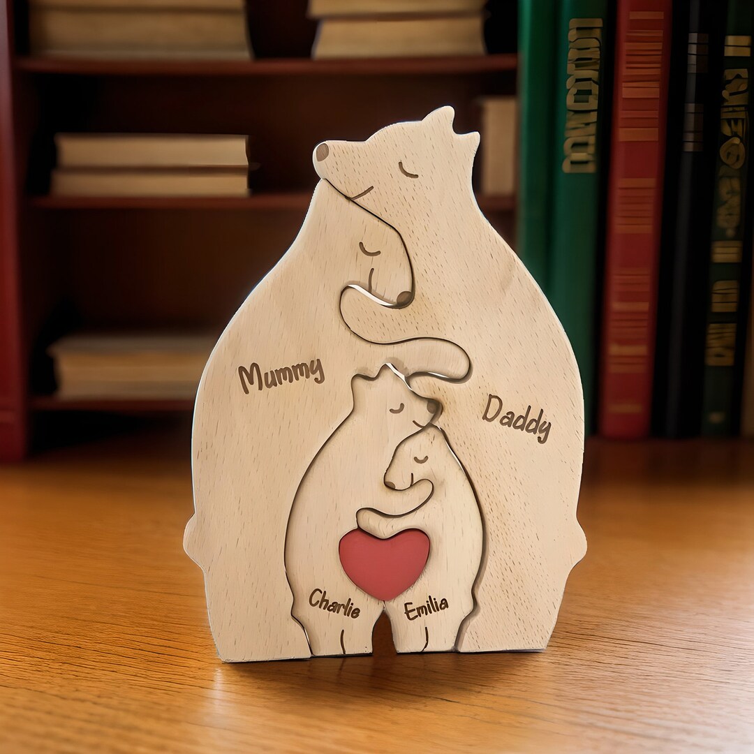 Personalized Wooden Bears Family Puzzle, Hug Bears Family Puzzle ...