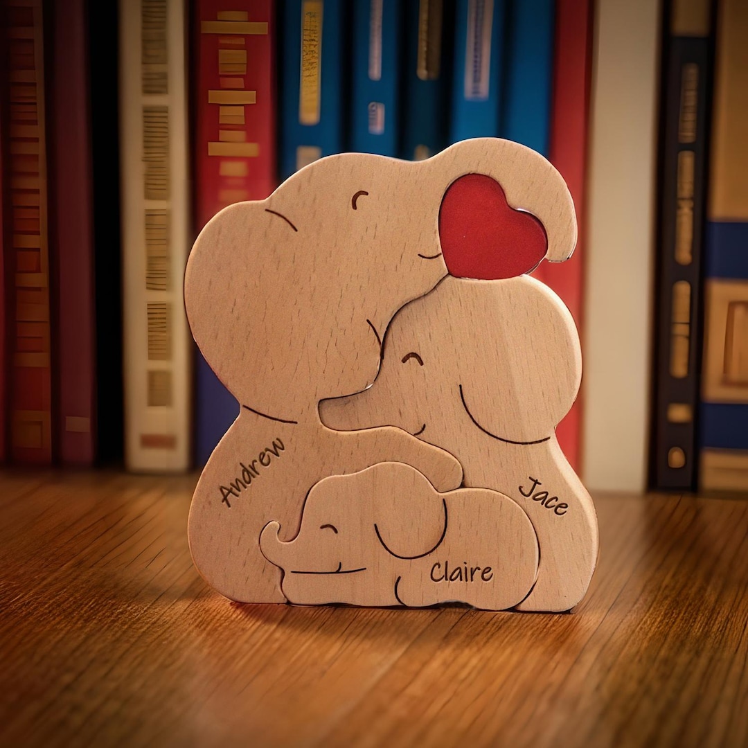 Personalized Wooden Elephant Family Puzzle, Elephants Family Puzzle ...