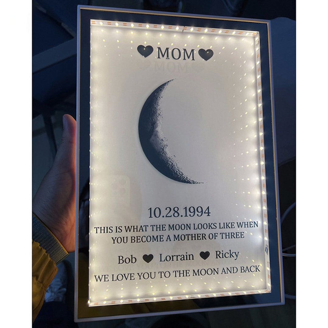 Led Mirror Frame Lamp, the Day You Were Born Moon Phase Wall Art ...
