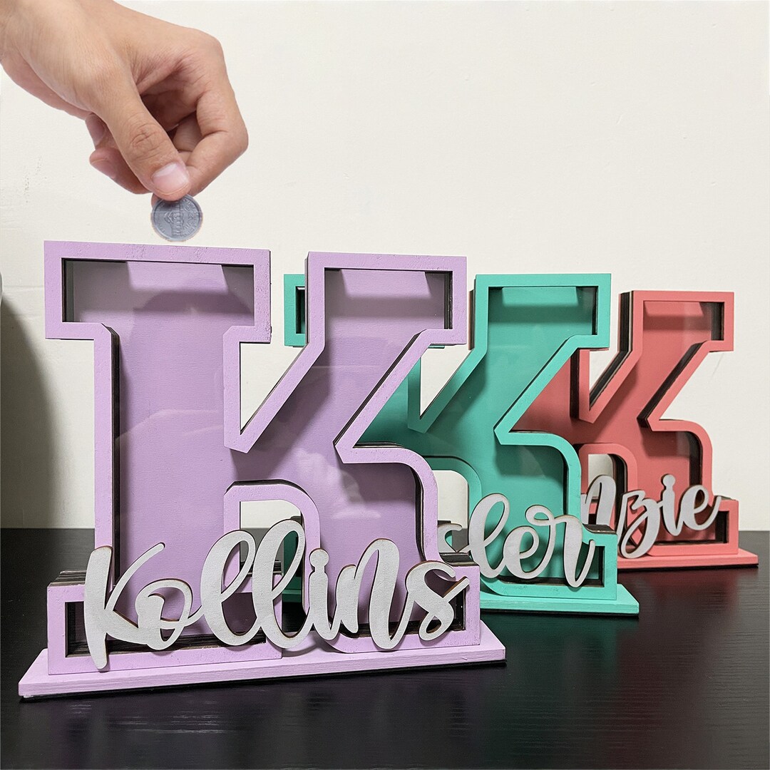 Personalized Letter Piggy Bank, Wooden Money Box With Name for Kids ...
