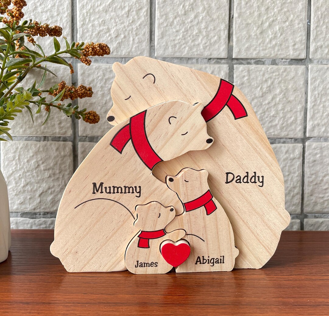 Personalized Wooden Bears Family Puzzle, Hug Bears Family Puzzle, Cute ...
