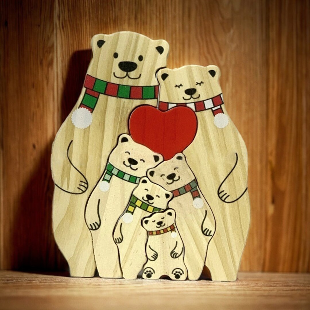 Personalized Wooden Bears Family Puzzle, Christmas Bears Family Puzzle ...