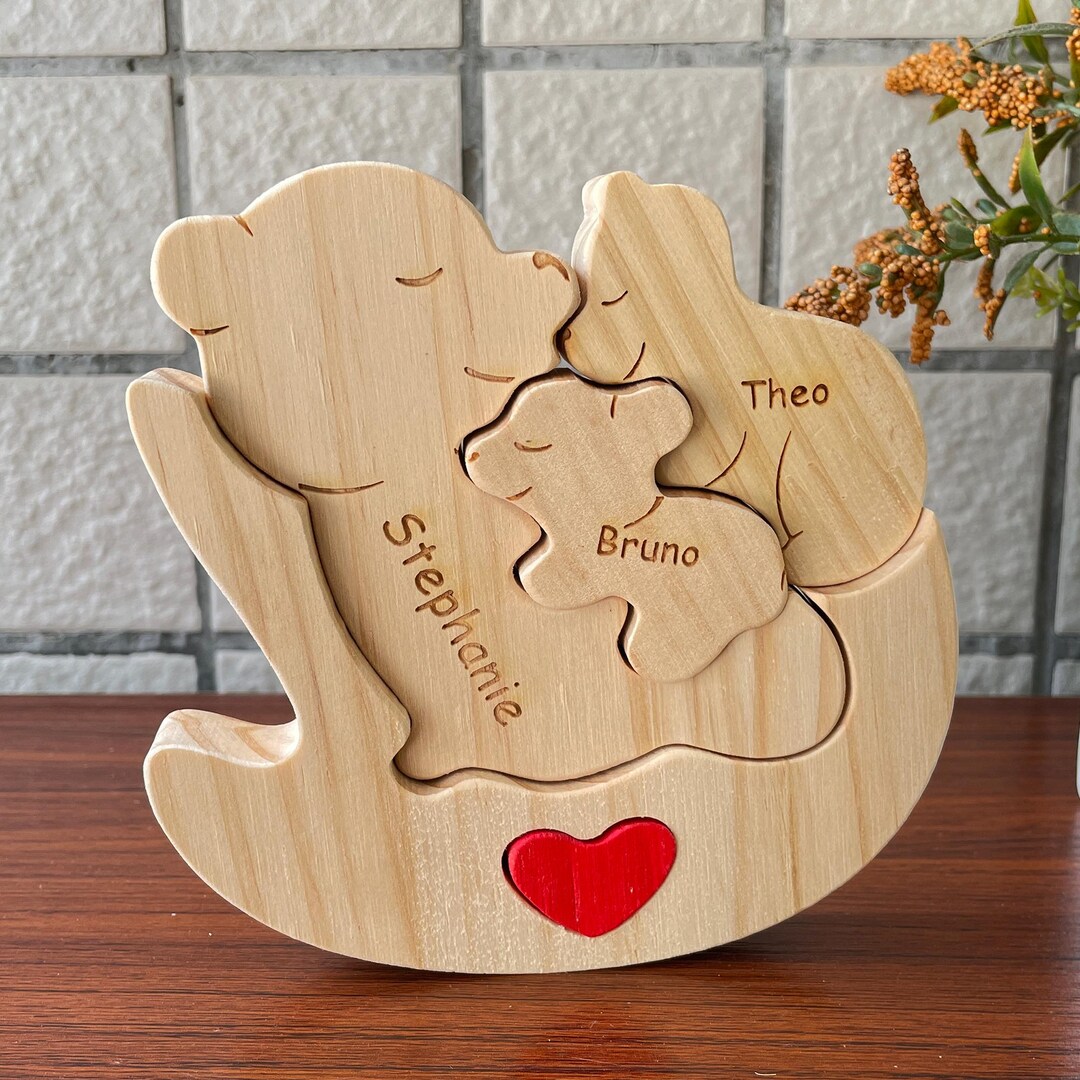 Personalized Wooden Rolling Bears Family Puzzle, Hug Bears Family ...