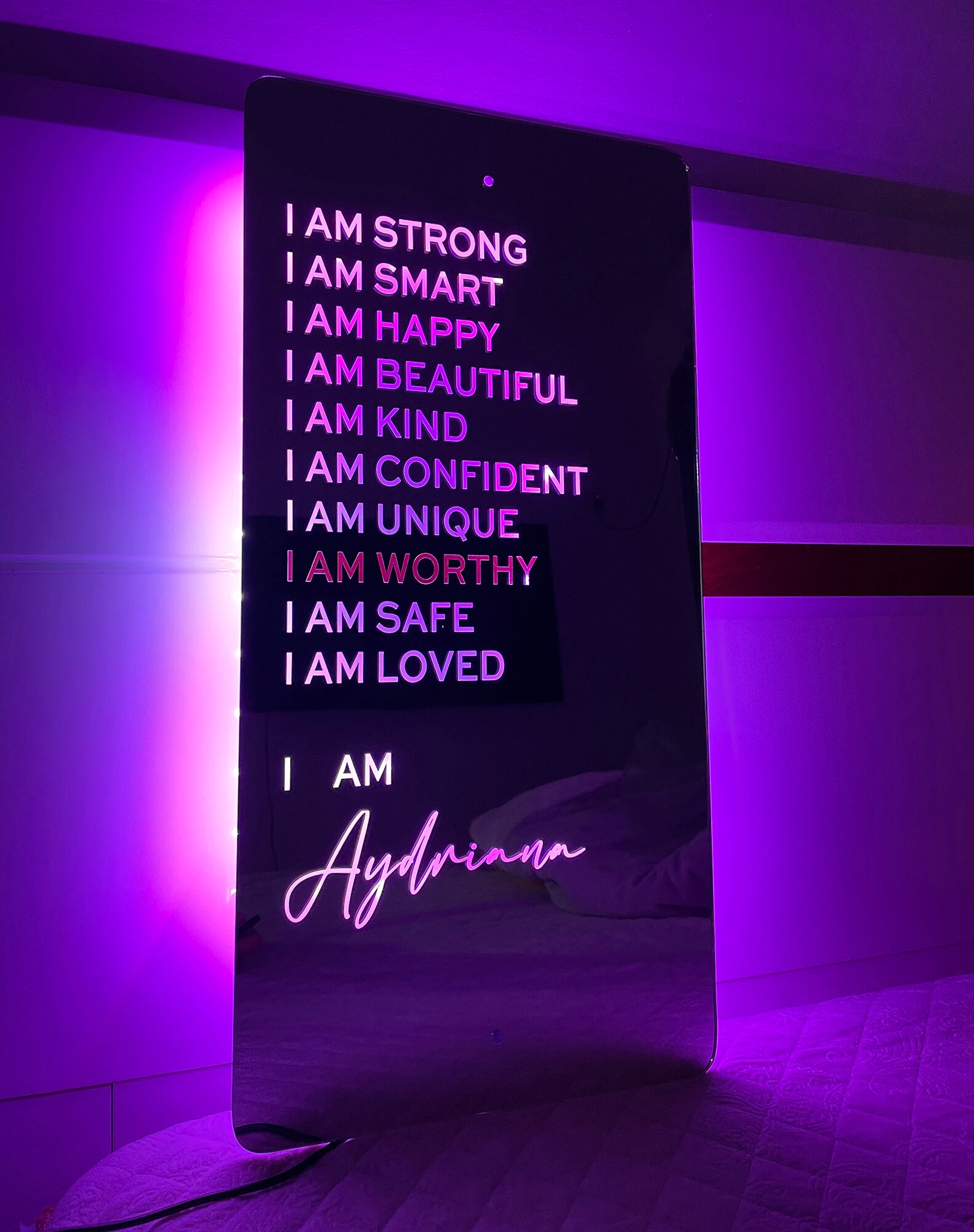 Custom I AM Affirmation Mirror, Personalized Name Mirror Neon Sign, I ...