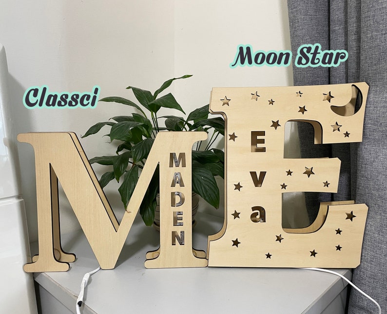 Custom Letter Name Night Lamp, Personalized Wooden Letter up Light ...