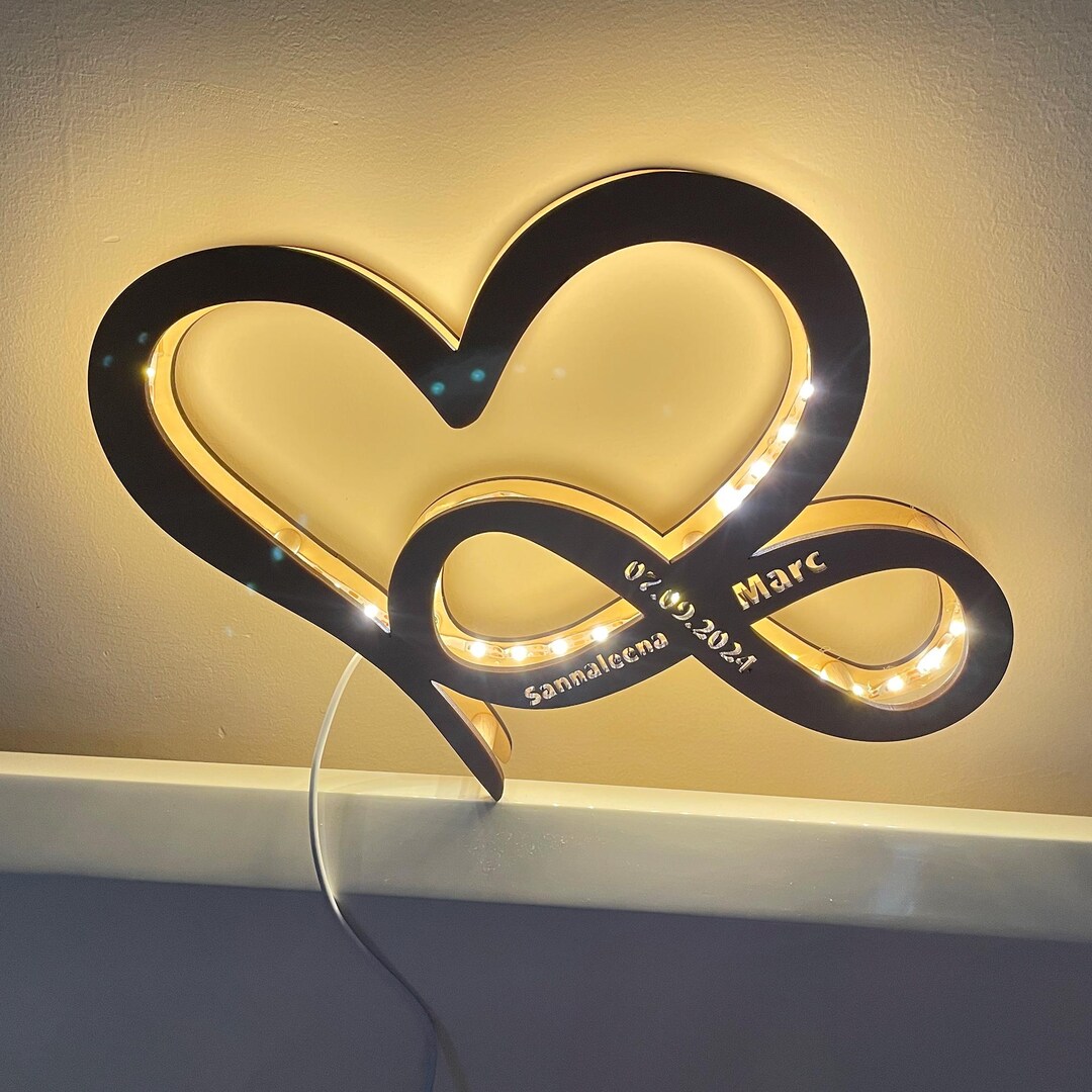 Custom Heart Infinity Light, Personalized Wooden Night Lamp, Names ...