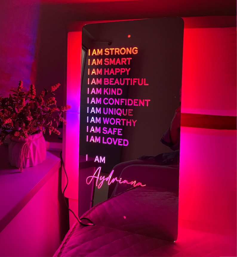 Custom I AM Affirmation Mirror, Personalized Name Mirror Neon Sign, I ...