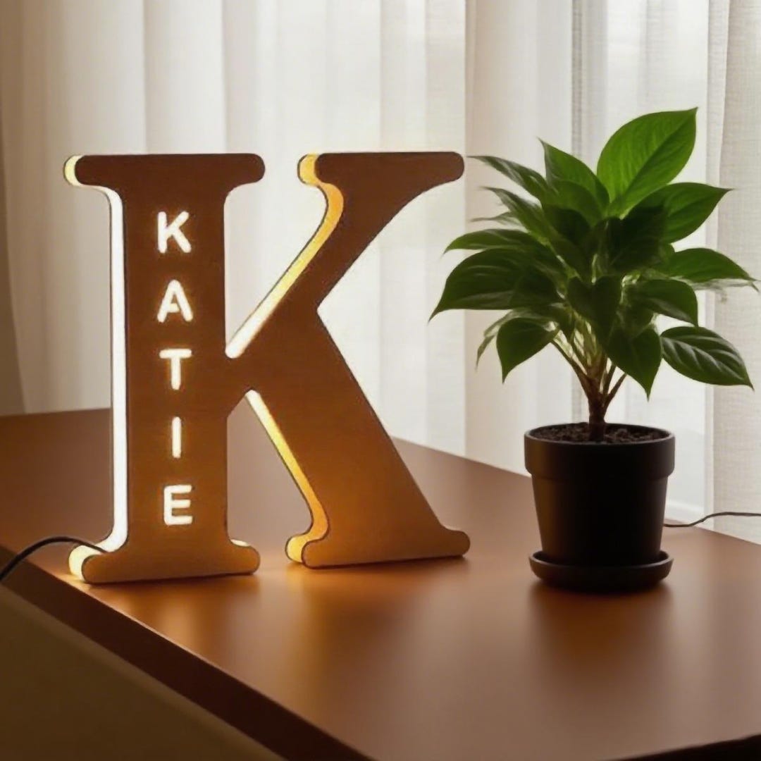 Custom Letter Letter Night Lamp, Personalized Wooden Letter up Night ...