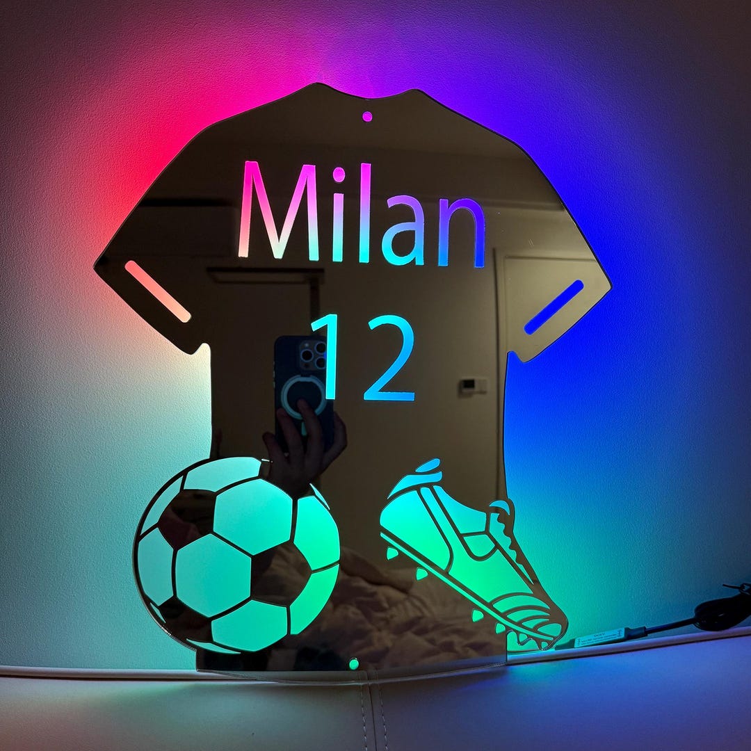 Custom Football Kit LED Light up Mirror, Personalized Football Night ...