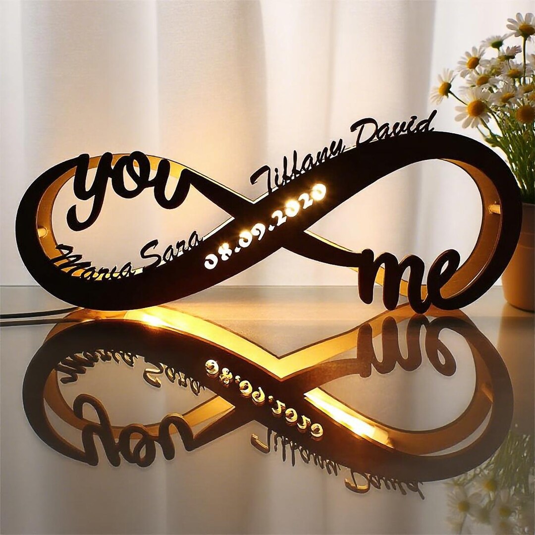 Custom Infinity Light, Personalized Wooden You Me Night Lamp, Names ...
