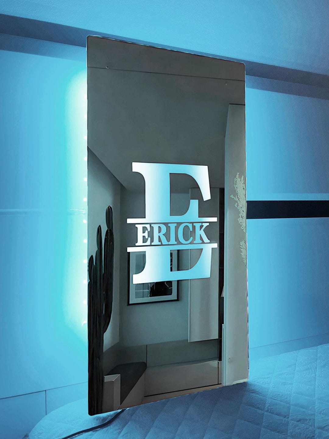 Personalized Name Mirror Sign With Remote, Initial Light up Mirror Lamp ...