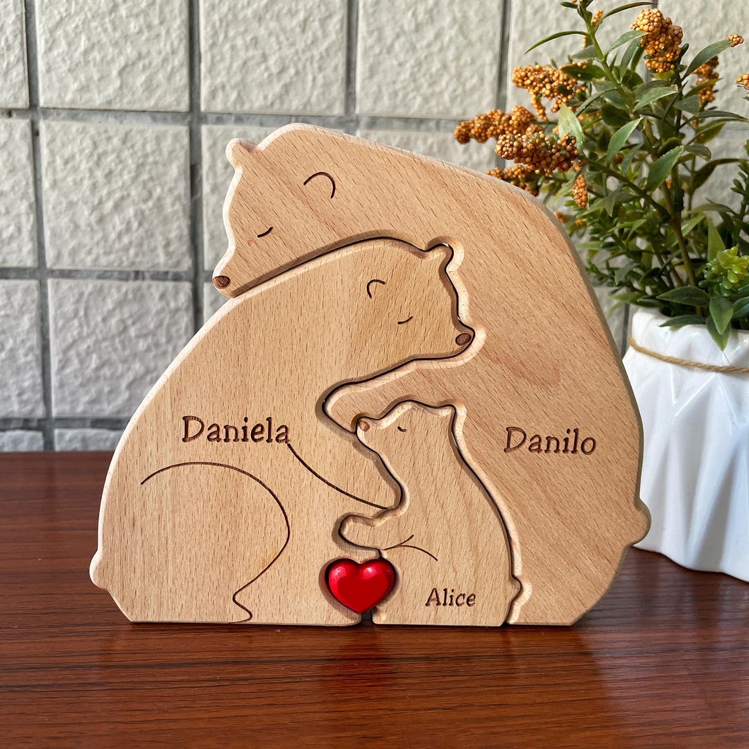 Personalized Wooden Bears Family Puzzle, Hug Bears Family Puzzle ...