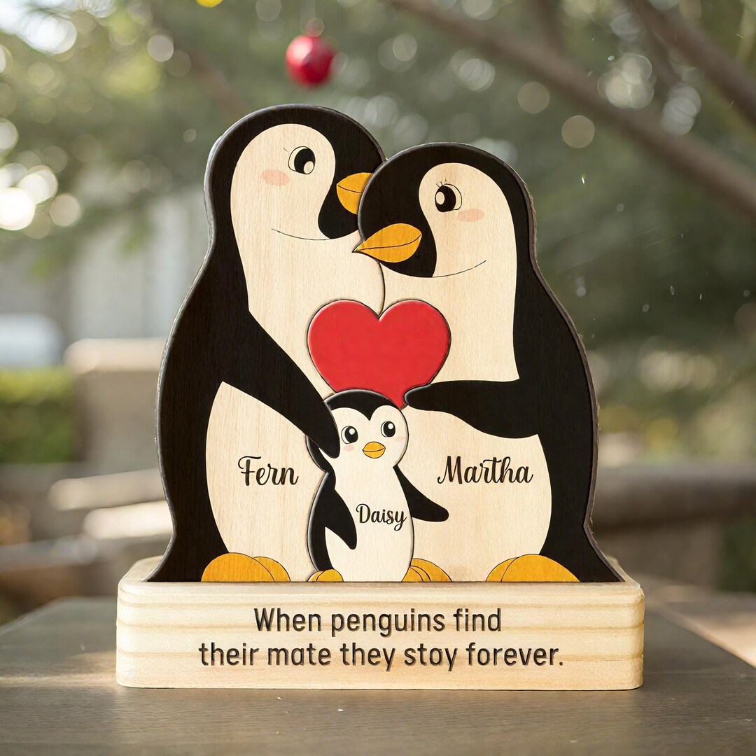 Personalized Wooden Penguin Family Puzzle: Custom Name Gift - Etsy