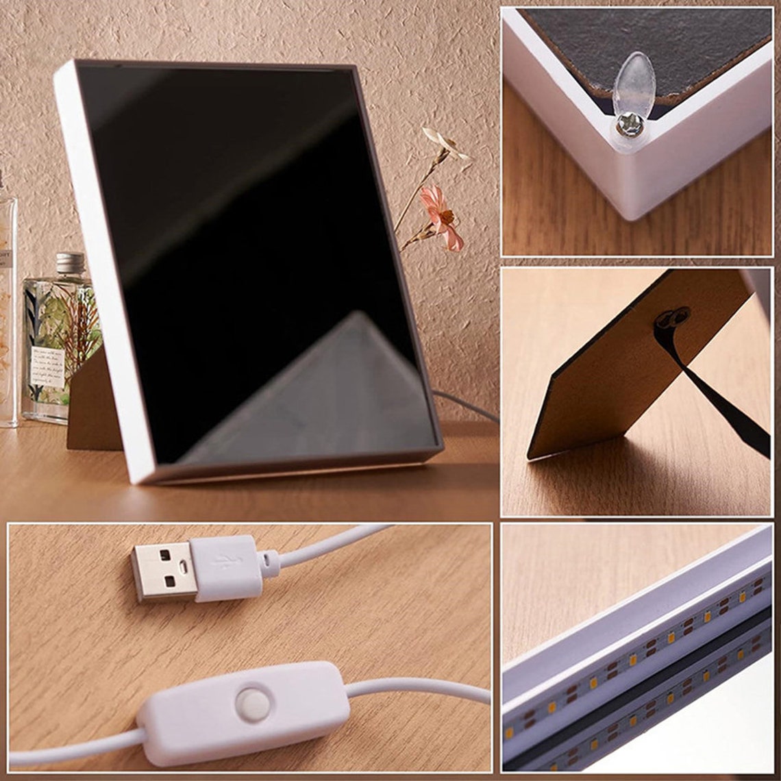 Led Mirror Frame Lamp, the Day You Were Born Moon Phase Wall Art ...