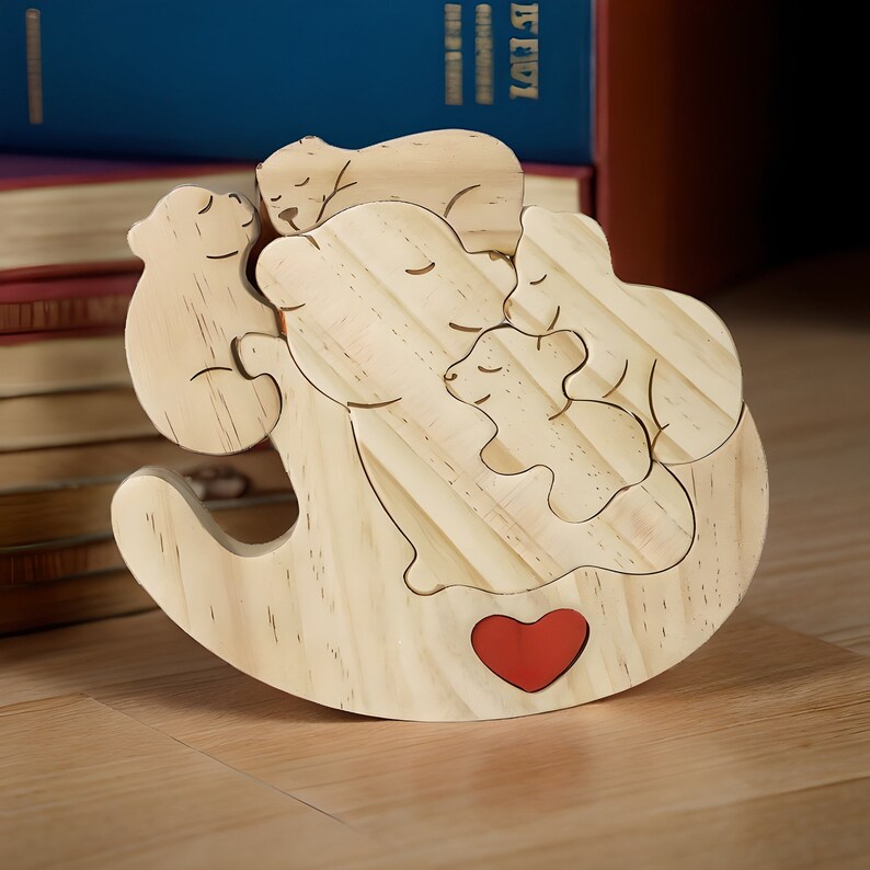 Personalized Family Wooden Rocking Bear Puzzle, Custom Pine Wood Gift ...