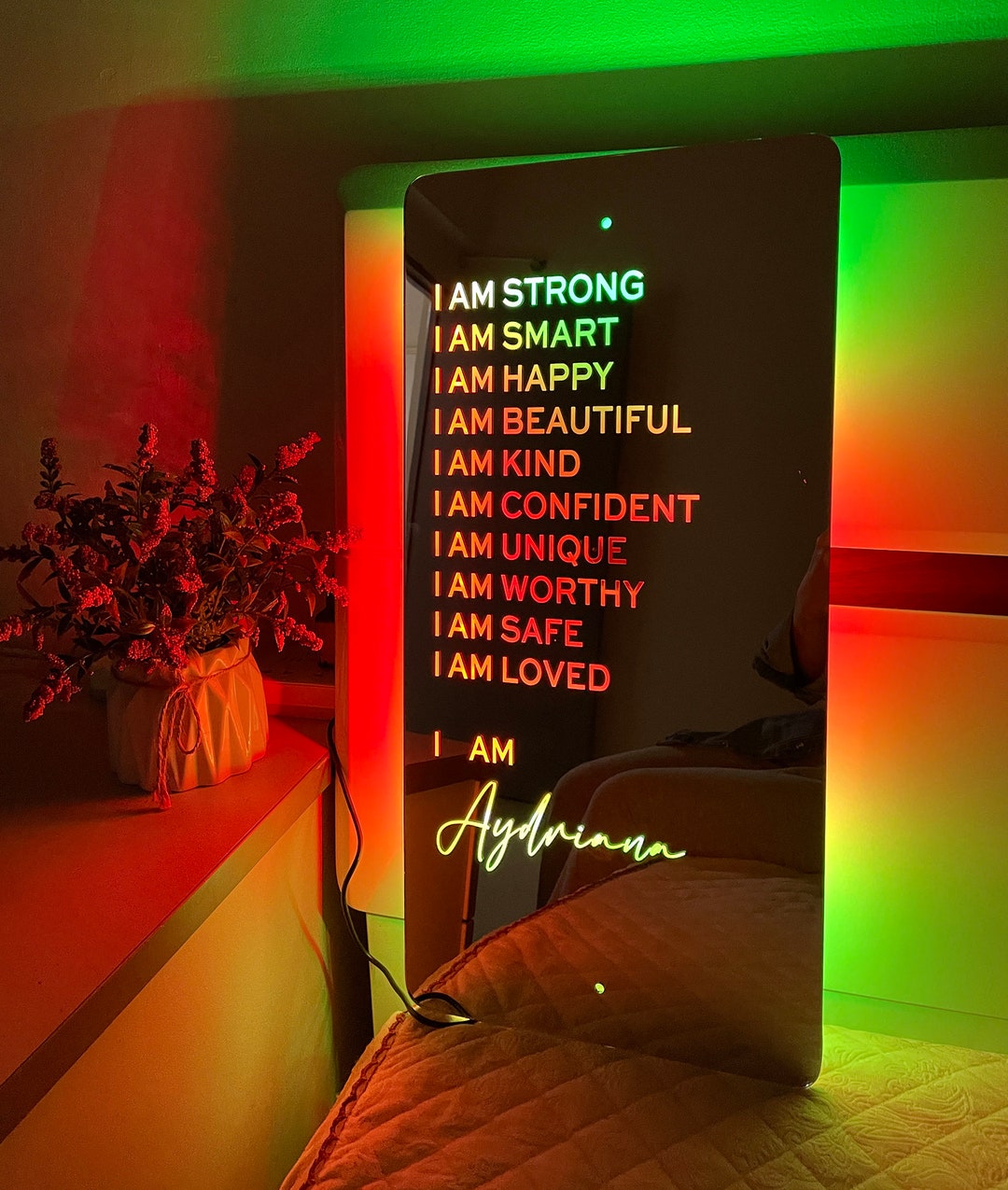 Custom I AM Affirmation Mirror, Personalized Name Mirror Neon Sign, I ...