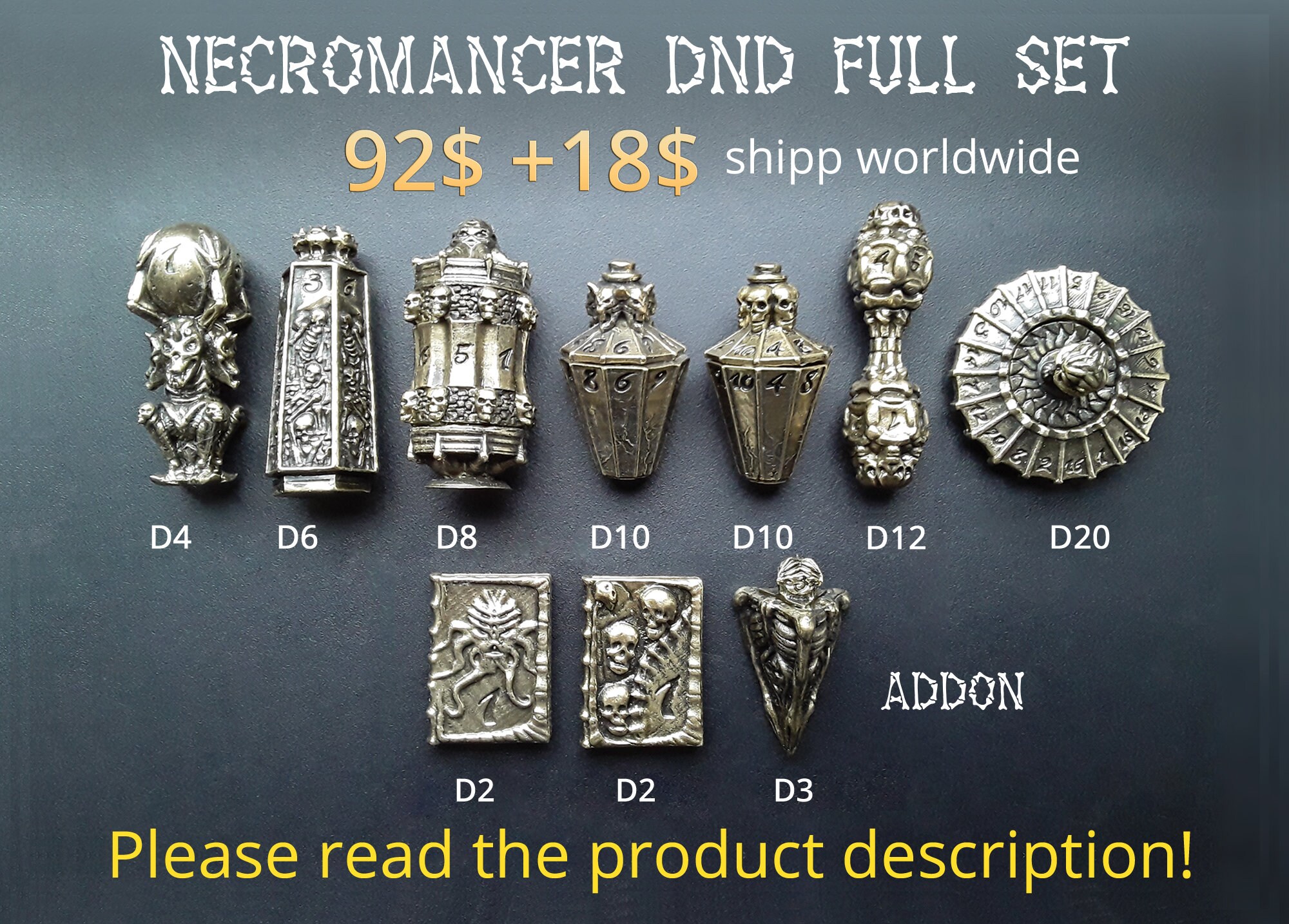 Necromancer dnd full dice set | Etsy