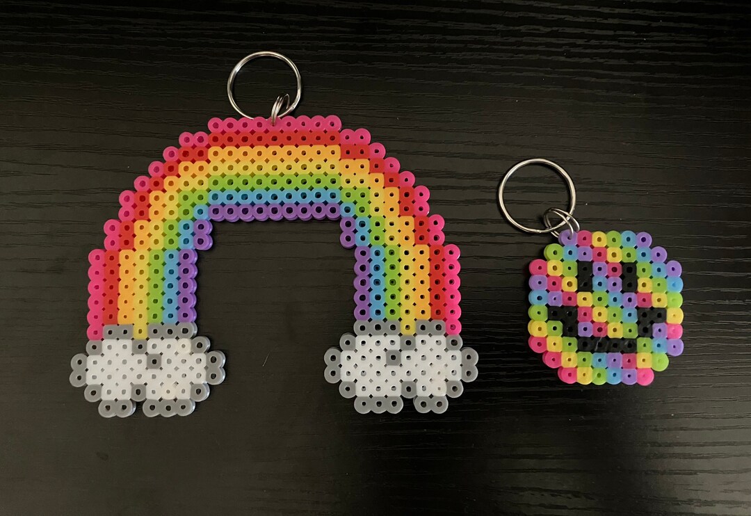 Rainbow Keychain and Rainbow Happy Face Keychain, Rainbow Perler - Etsy