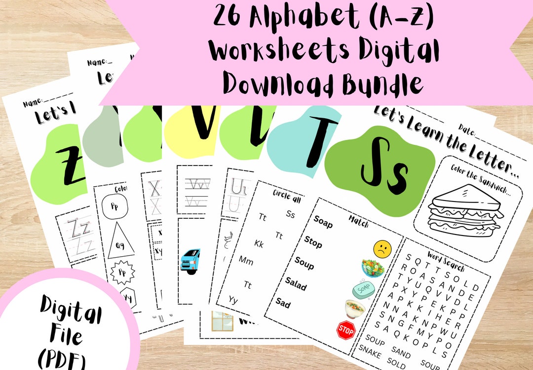 Alphabet Worksheets A-Z Homework Letter Word Search and Matching School ...