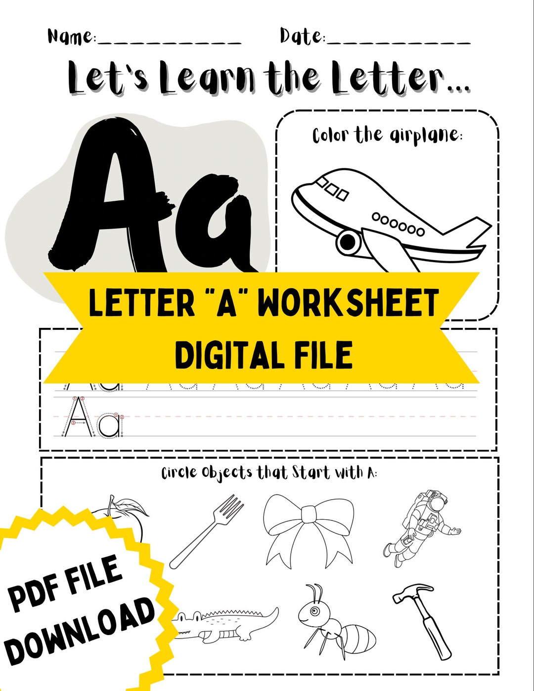 Alphabet Letter A Homework Letter Word Search and Matching School ...