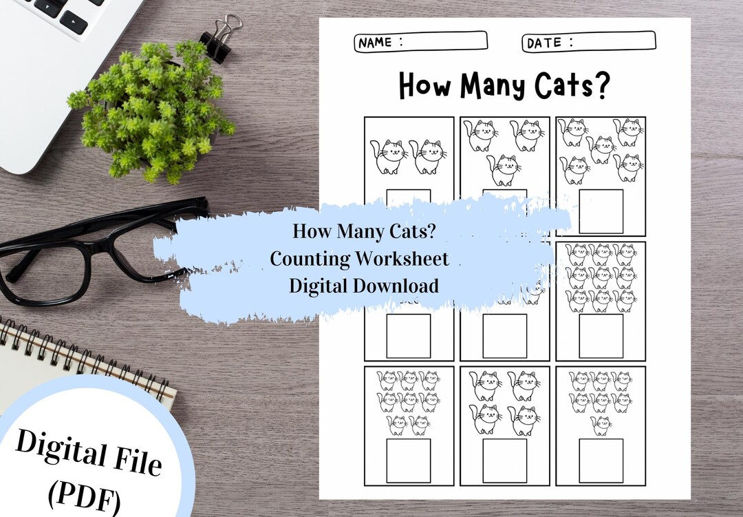 How Many Cats Counting Worksheet Printable | Preschool & Kindergarten ...