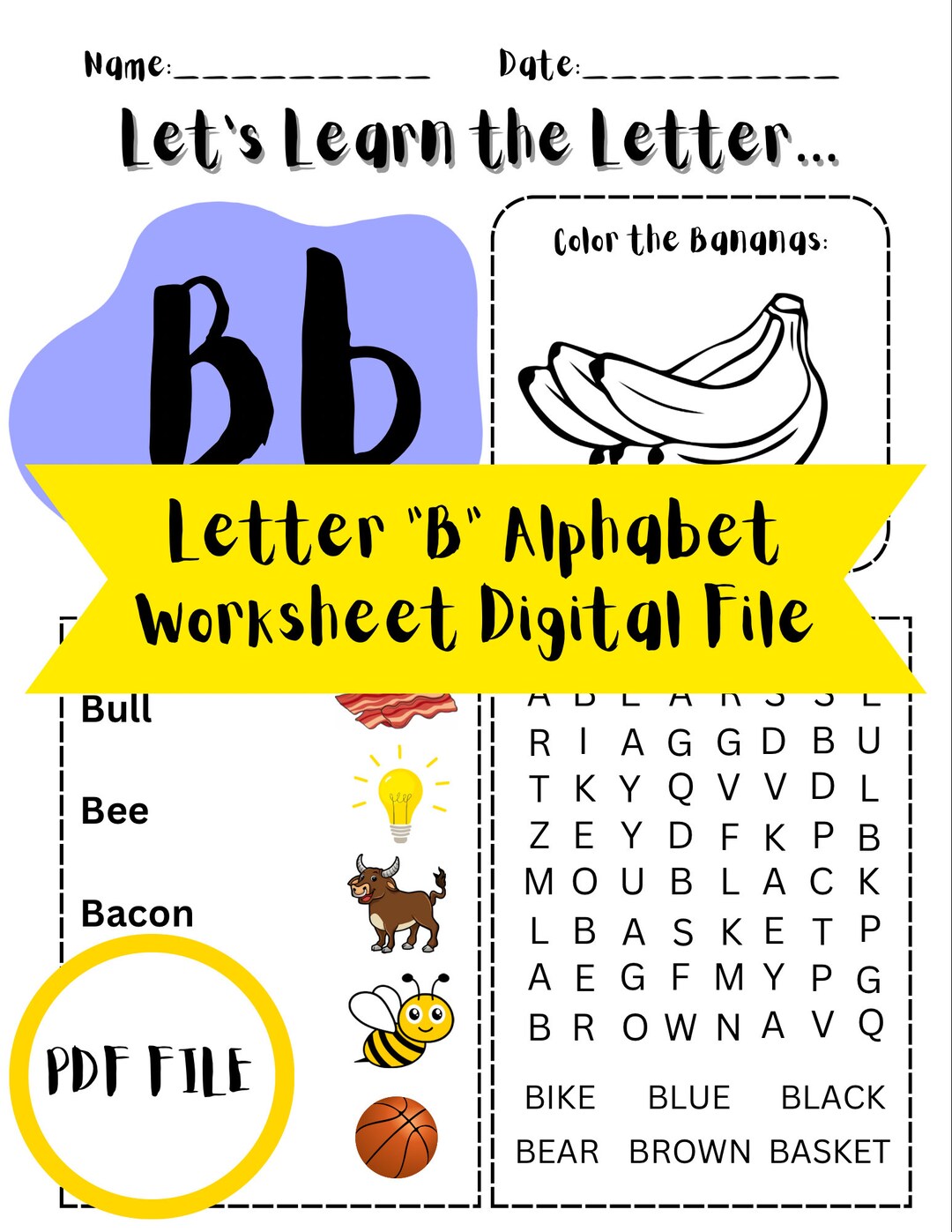 Alfabeto Letra B Tarea Letra Búsqueda de palabras y combinación de ...