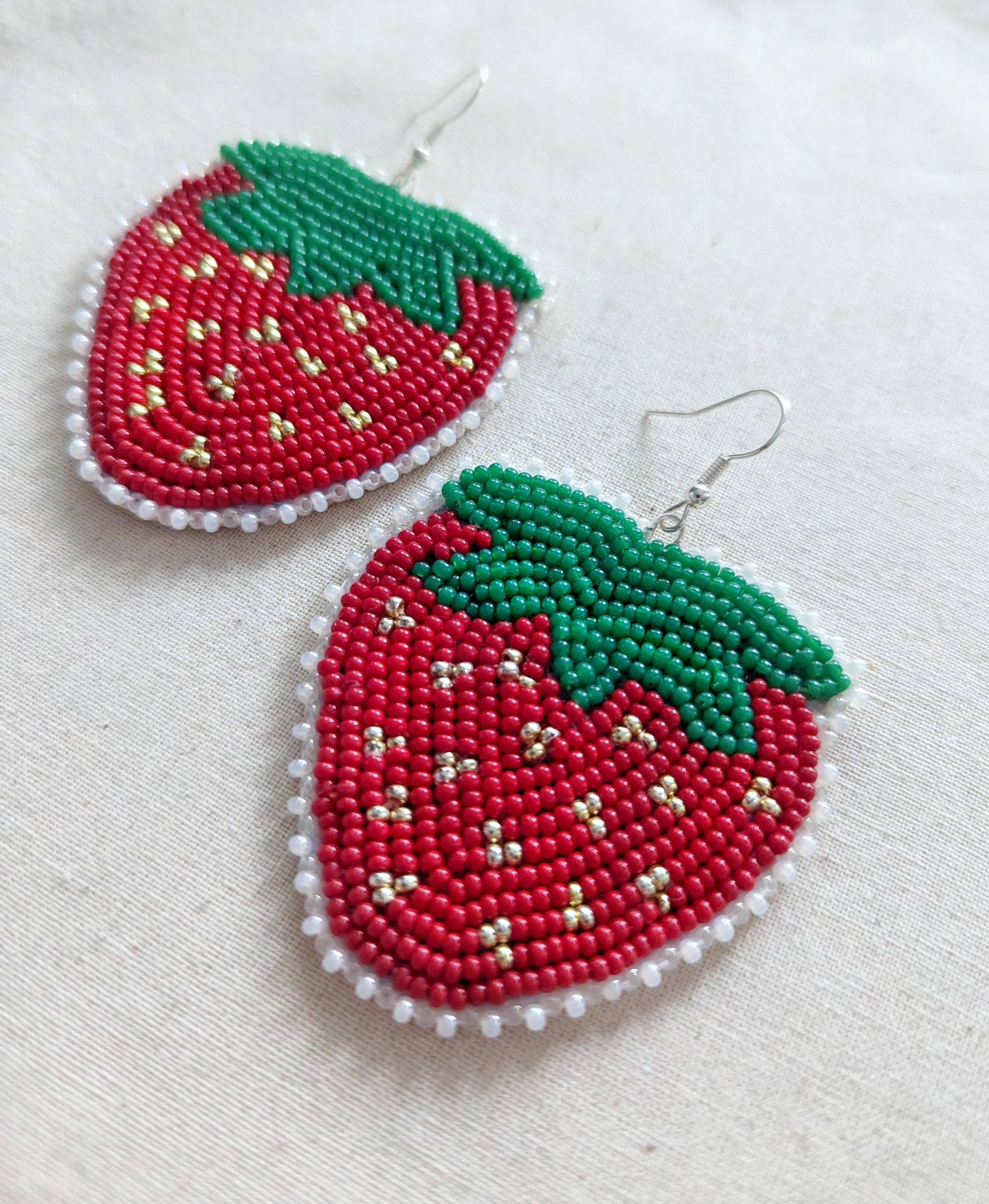 Strawberry Beaded Earrings Handmade Indigenous Beadwork MADE TO ORDER ...