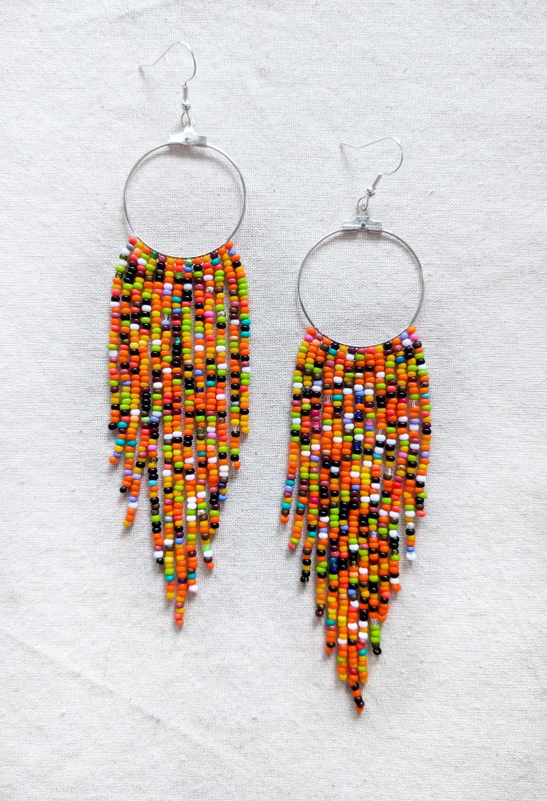 Orange Beadsoup Indigenous Beaded Fringe Hoops Bold Statement Fringe ...