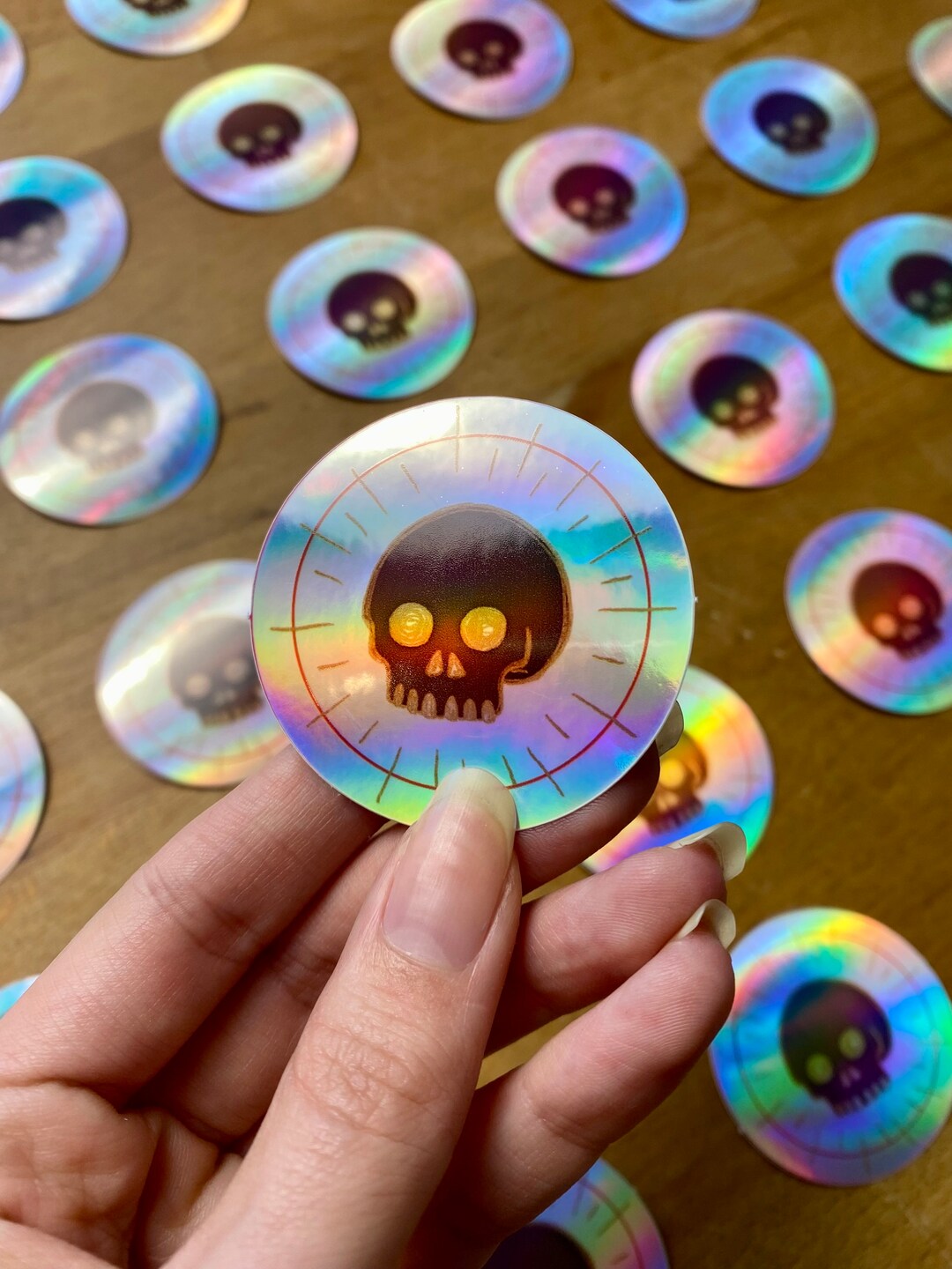 Holo Skull Sticker| Holographic Skull Sticker | Round Skull Sticker ...