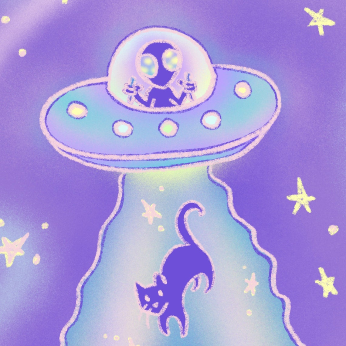 Alien Abduction Cat Vinyl Sticker | UFO Space Art - Etsy