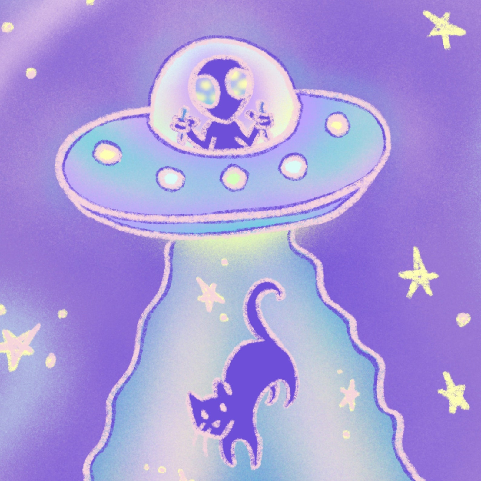Alien Abduction Cat Vinyl Sticker | UFO Space Art - Etsy