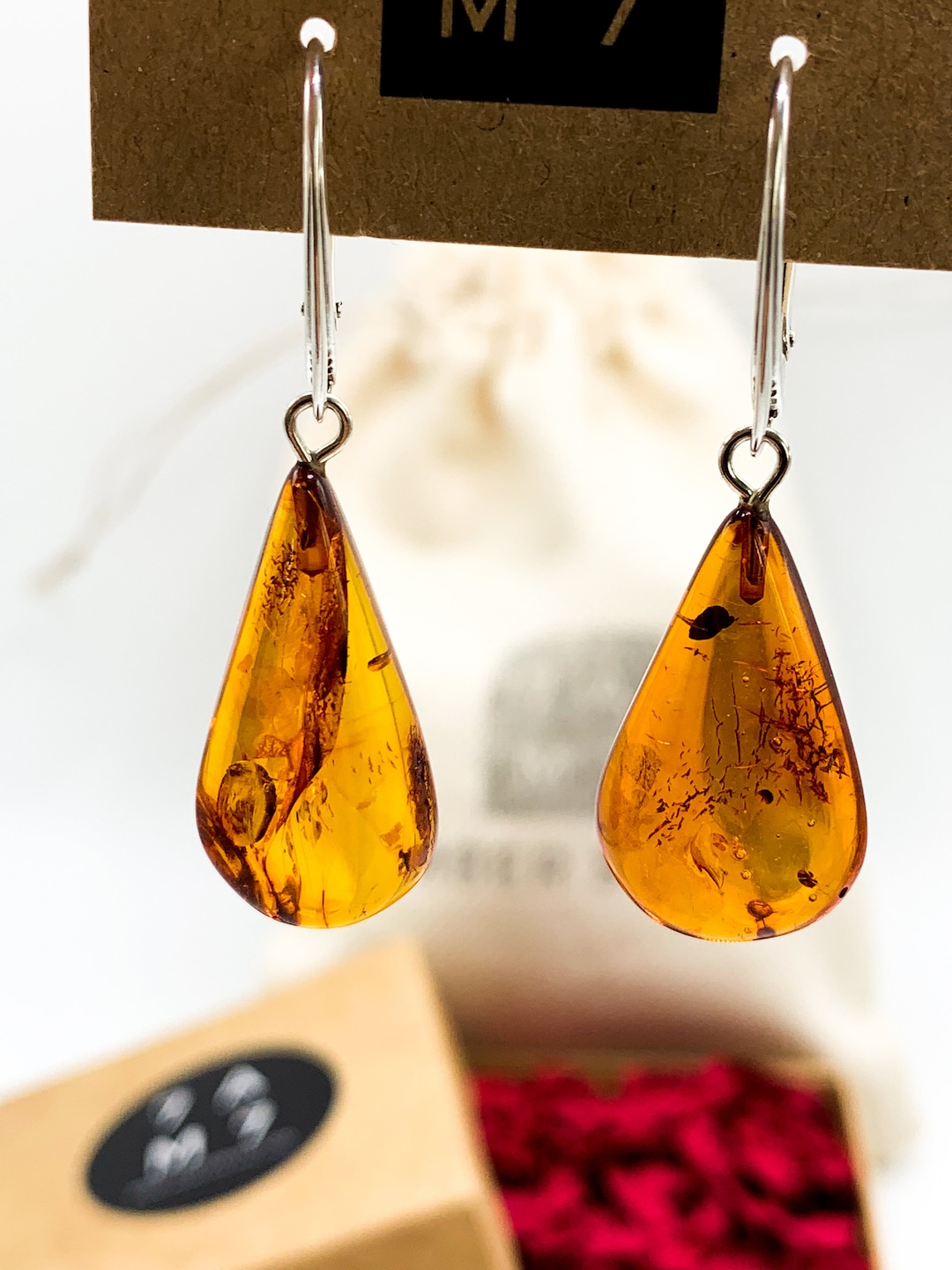 Genuine Amber Earrings | Amber Teardrop Earrings | Cognac Amber ...