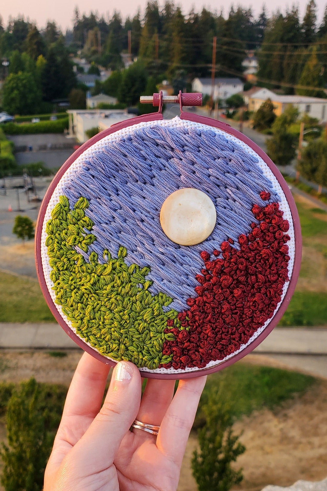 Twilight Moon Against the Tree Line Embroidery - Etsy