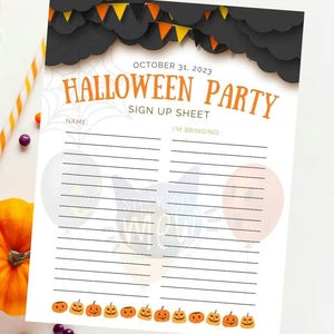 Printable Halloween Party Sign up Sheet: Office or Kids Party (PDF ...