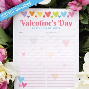 Editable Valentine's Day Party Sign up Sheet, Class Valentine's Day ...