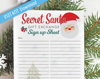 Printable Secret Santa Sign up Sheet Christmas Gift Exchange - Etsy
