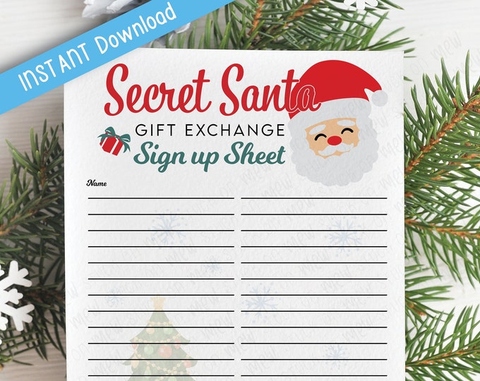 Printable Secret Santa Gift Exchange Sign up Sheet, Christmas Secret ...